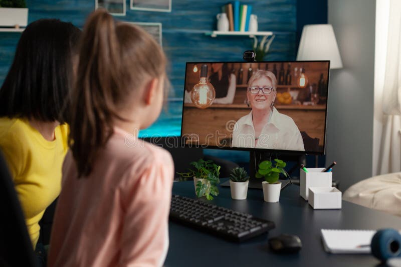 Mother and Daughter Using Video Call Conference Stock Image - Image of ...