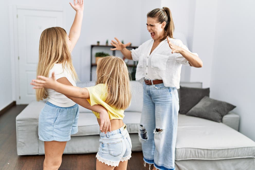 Mother and Daughters Angry for Sisters Problem at Home Stock Image ...