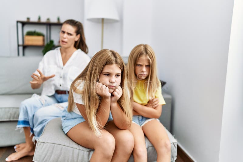 Mother and Daughters Angry for Sisters Problem at Home Stock Photo ...