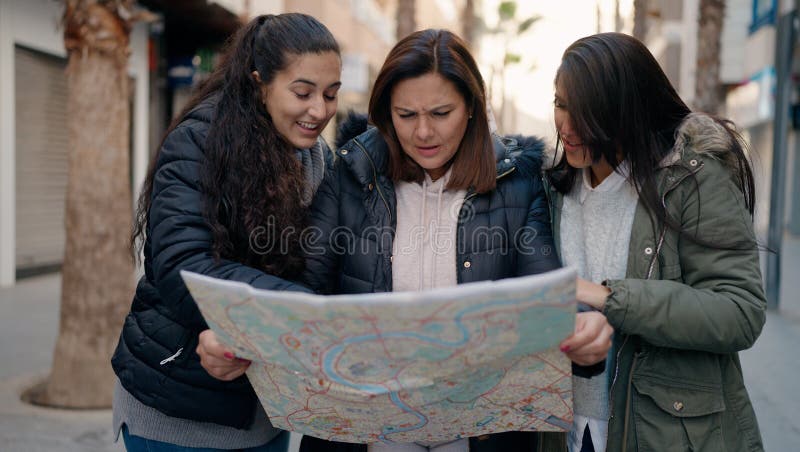 Mother and Daugthers Looking City Map at Street Stock Photo - Image of ...