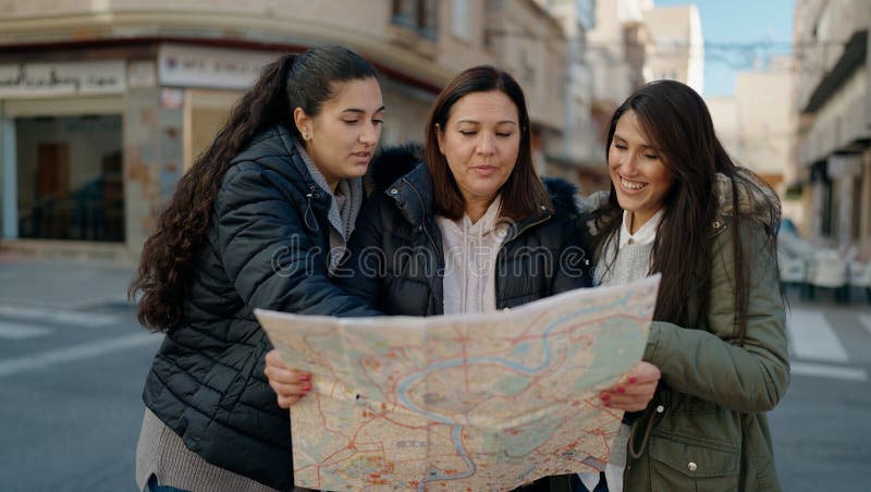 Mother and Daugthers Looking City Map at Street Stock Image - Image of ...