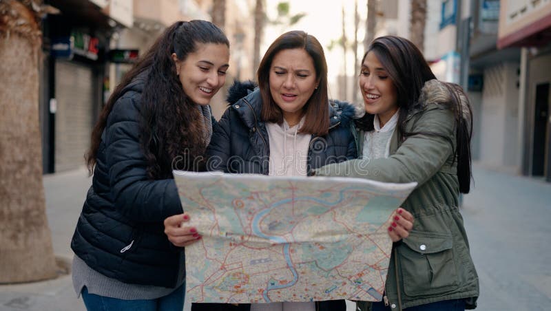 Mother and Daugthers Looking City Map at Street Stock Image - Image of ...
