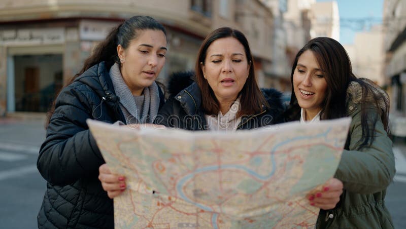 Mother and Daugthers Looking City Map at Street Stock Photo - Image of ...
