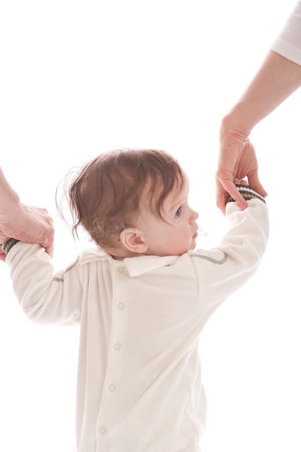 Mother and Father Guide His Baby Boy Stock Photo - Image of childhood ...