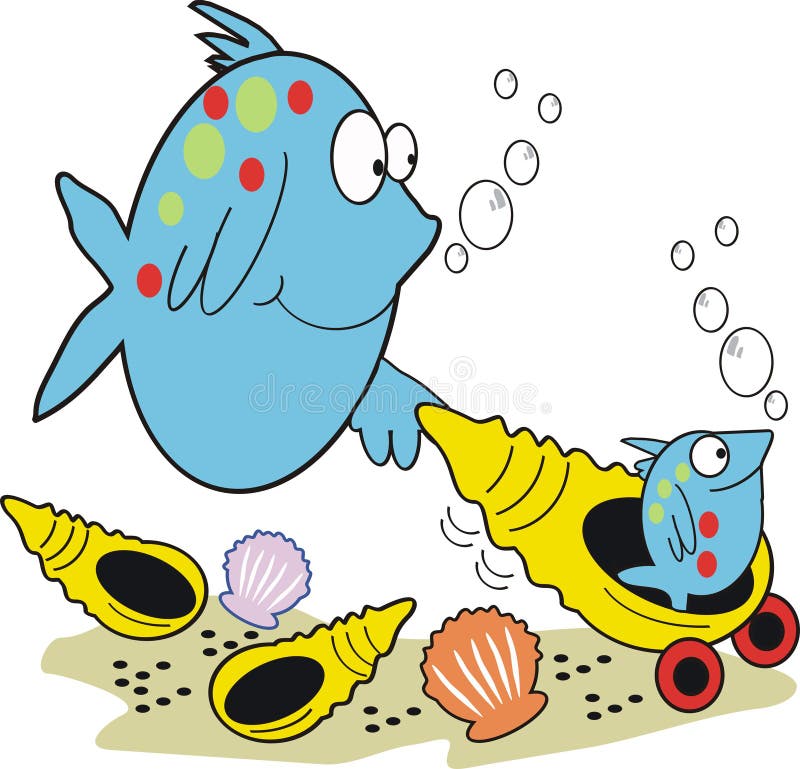 Mother Fish and Baby Fish Cartoon Stock Vector - Illustration of ...