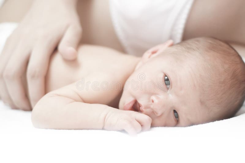 Mother Fondles Newborn Baby Stock Image - Image of mother, innocence ...