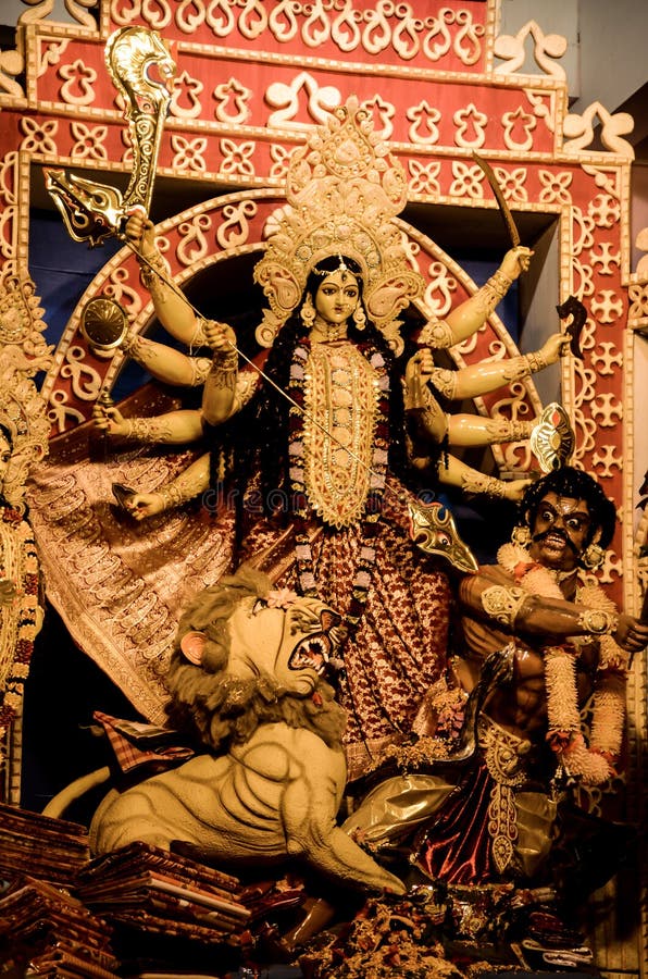 Mother Goddess Devi with Bow and Arrows, Conch Shell, Sword, Shield and ...