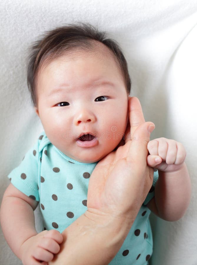 Mother Hand Touch Baby Smile Face Stock Photo - Image of beautiful ...