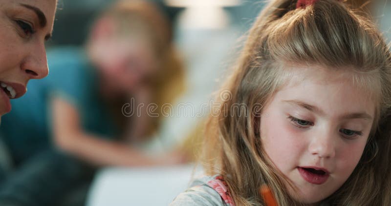 Mother, Help and School Education with Children Working on Homework at ...