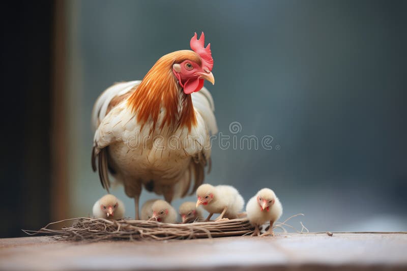 Mother Hen Brooding Over Baby Chicks Stock Illustration - Illustration ...