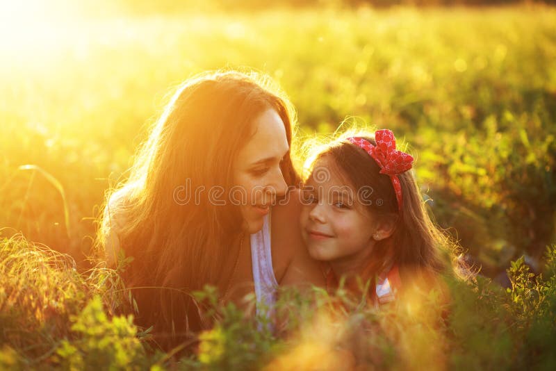 Mother with Her Child in Spring Field Stock Photo - Image of meadow ...