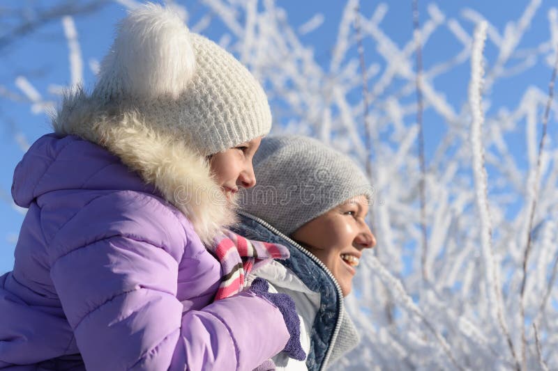 Mother and Daughter Enjoy Winter Together Stock Image - Image of hold ...