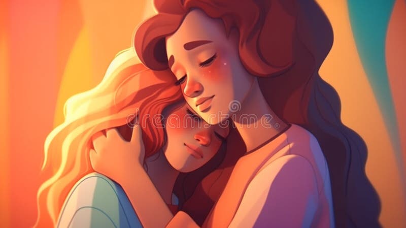 A Mother And Her Daughter In A Loving Hug Stock Illustration