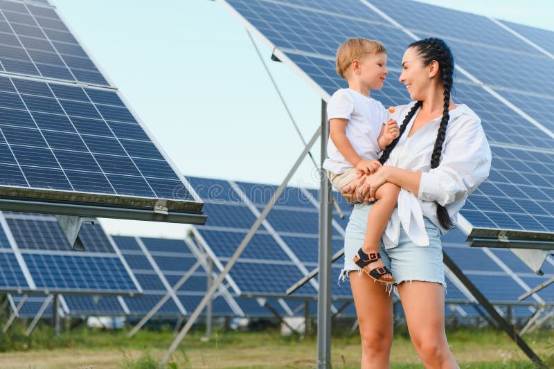 Mother with Her Little Son by Solar Panels Stock Photo - Image of childhood, adult: 289448222