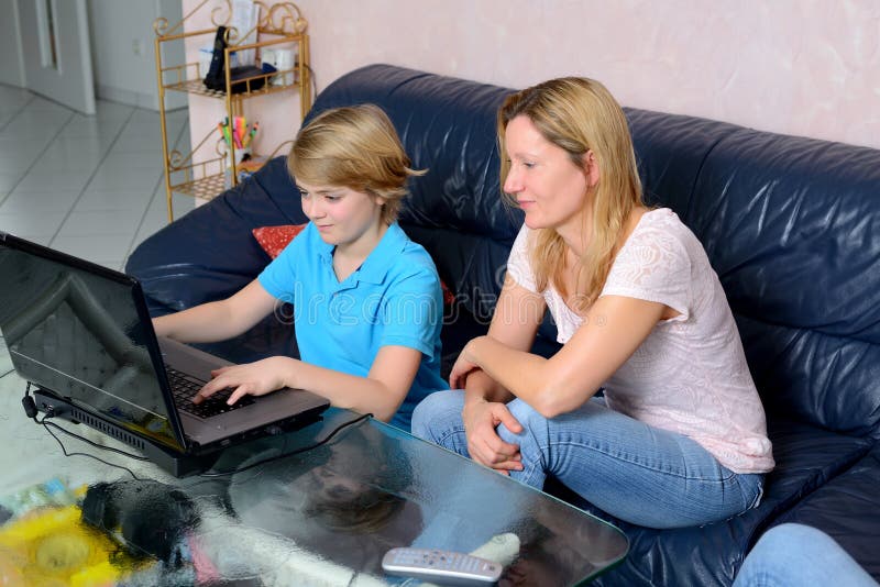 Mother and Her Son Using Computer Stock Photo - Image of cheerful ... Mother and Her Son Using Computer Stock Photo - Image of cheerful ...