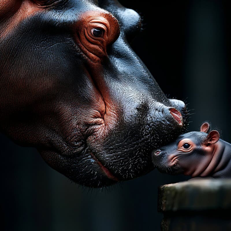 A Mother Hippo and Her Baby Hippo are Looking at Each Other Stock Photo ...