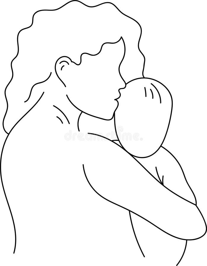 Mother Holding Baby Line Art Stock Vector - Illustration of silhouette ...