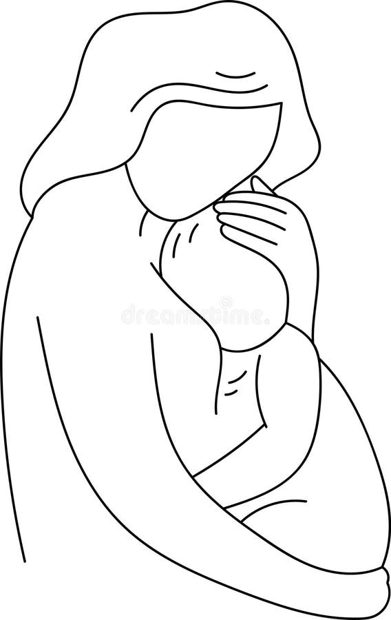 Mother Holding Baby Line Art Stock Vector - Illustration of love ...
