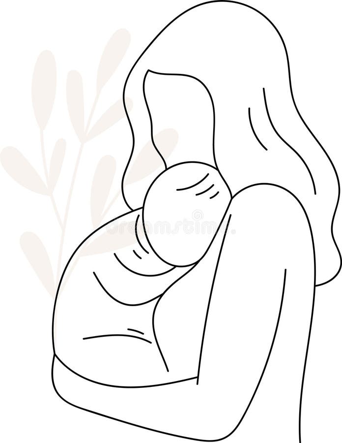 Mother Holding Baby Line Art Stock Vector - Illustration of outline ...