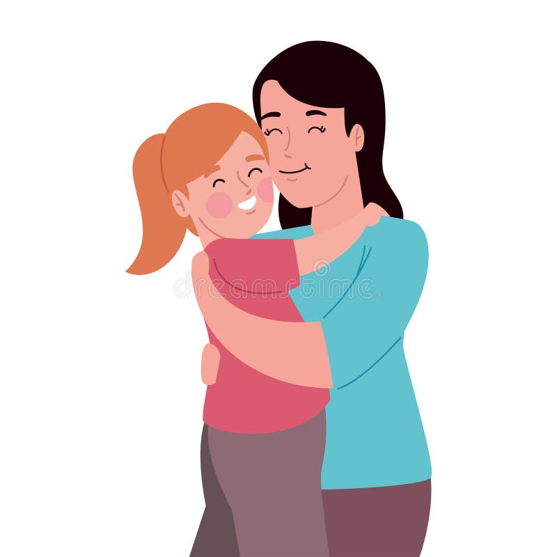 Mother Hugging Daughter Cartoon Stock Illustration - Illustration of ...