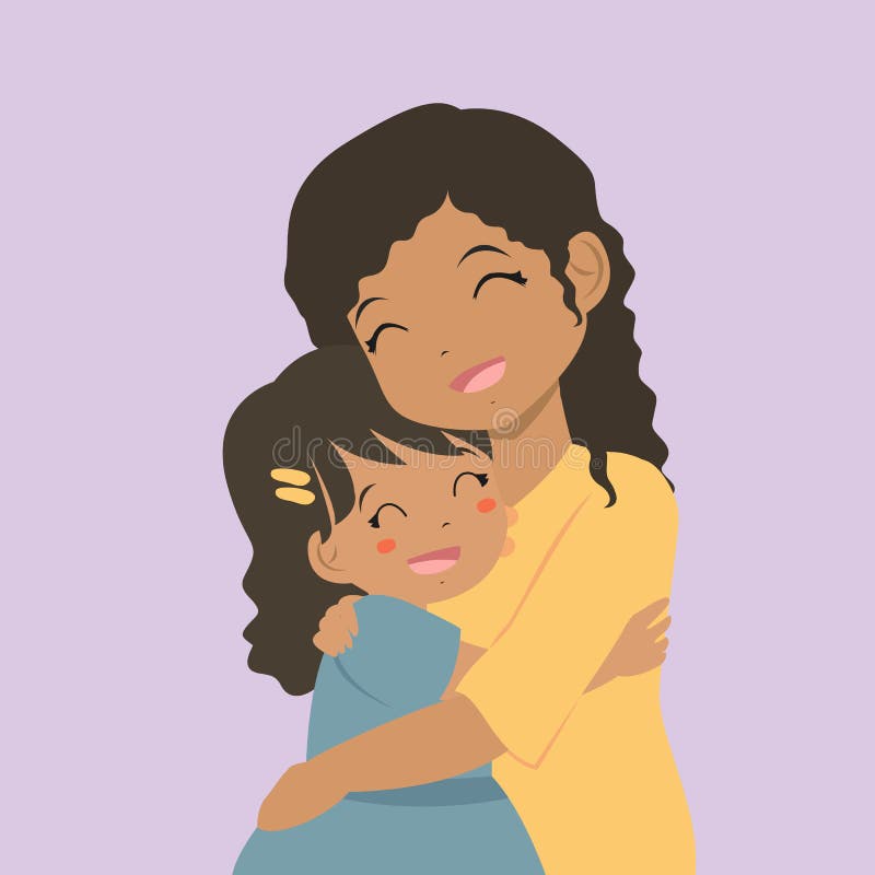 Mother Hugging Her Daughter Vector Stock Vector Illustration Of