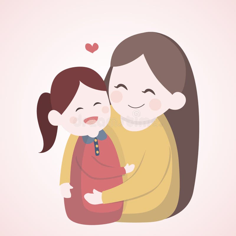 Mother Hugging With Her Daughter Flat Icon Symbol Vector Character