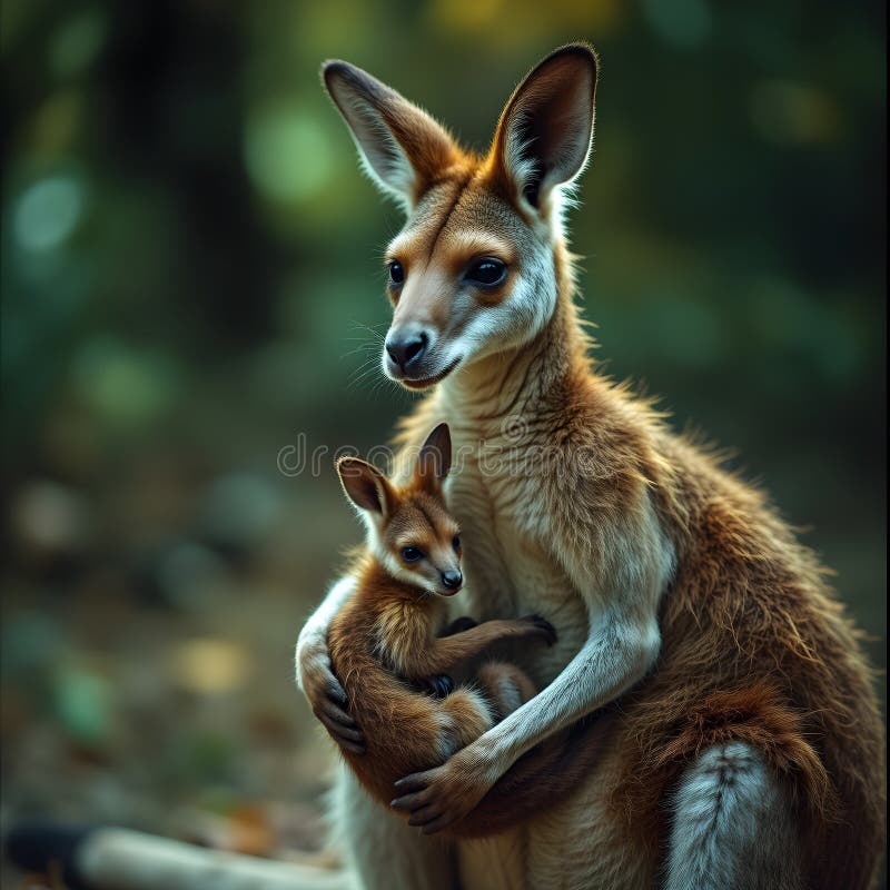 A Mother Kangaroo is Holding Her Baby Kangaroo Stock Illustration ...