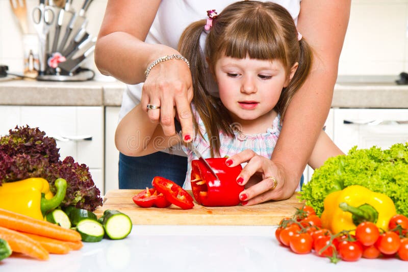 Mother and Kid Preparing Healthy Food Stock Photo - Image of family ...