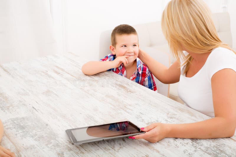 Mother and Kids with a Tablet PC Stock Photo - Image of happy, mother ...