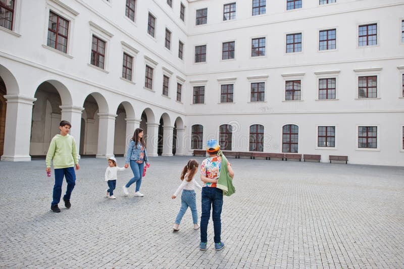 Mother with Kids Walking at Bratislava Castle , Slovakia Stock Photo ...