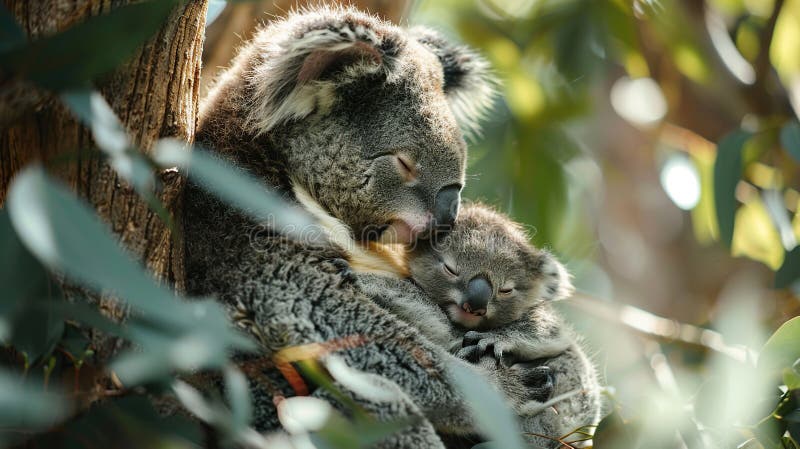 Mother Koala Hugging Her Baby Stock Illustration - Illustration of ...