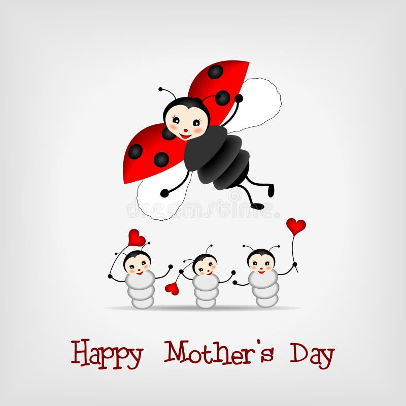 Mother Ladybug with Three Babies Stock Vector - Illustration of black ...