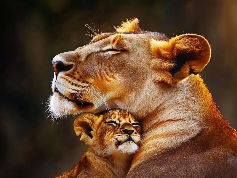 A Mother Lion and Her Cubs Sitting in the Grass Stock Image - Image of ...