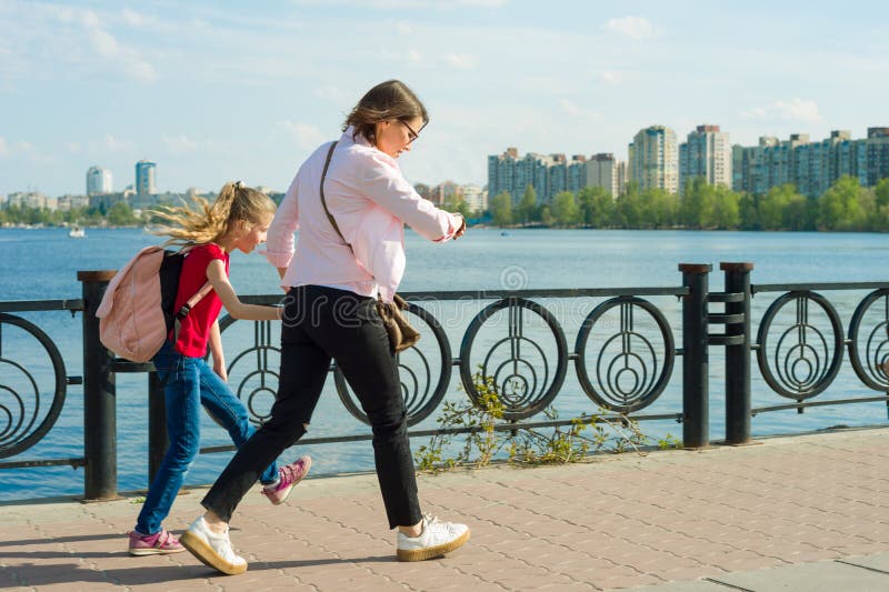 Mother and Little Daughter Go To School Stock Image - Image of ... Mother and Little Daughter Go To School Stock Image - Image of ...