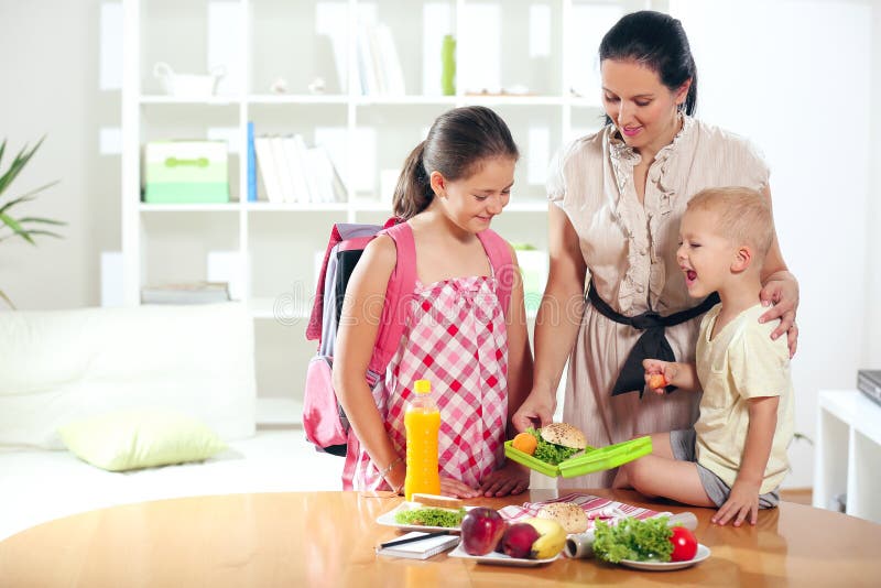 Mother Making Breakfast for Her Children Stock Image - Image of mother ...