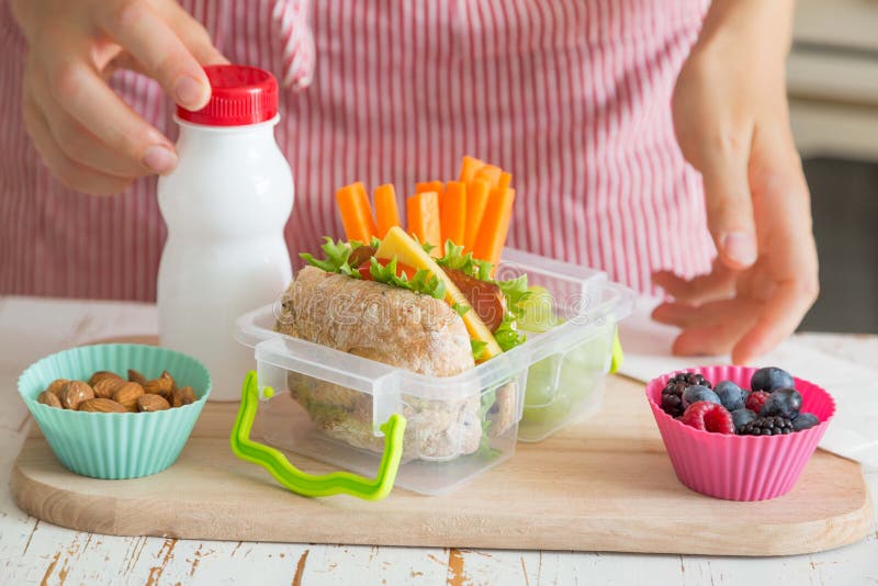 Mother Making School Lunch in the Kitchen Stock Image - Image of meal ...