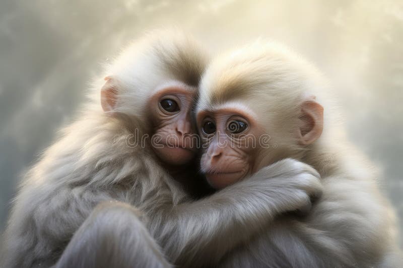 Mother Monkey with Her Monkey Child Hug Together in Shinning Light ...