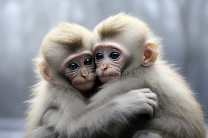 Mother Monkey with Her Monkey Child Hug Together in Shinning Light ...