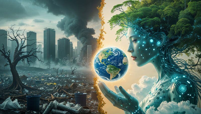 Mother Nature Holding Earth Representing Environmental Conservation and ...