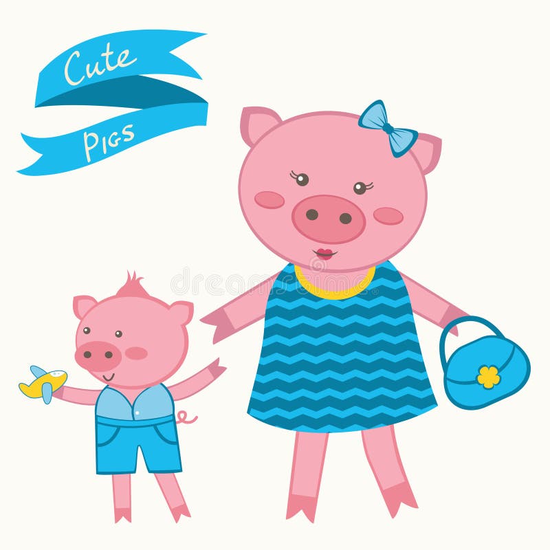 Mother Pig and Piglet Colored Cartoon Illustration Stock Vector ...