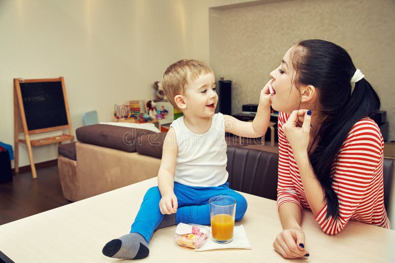 Mother Playing with His Child at Home. Mom and Son Having Fun. Stock ...
