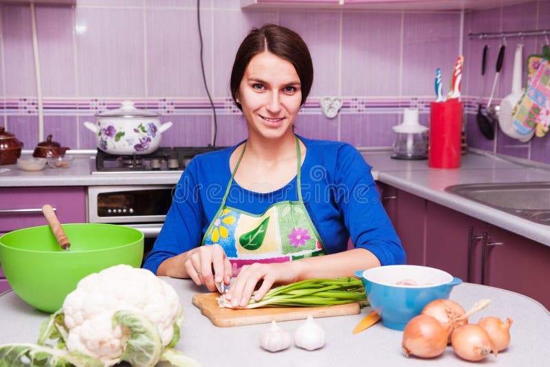 Mother preparing soup stock photo. Image of food, chop - 76665898