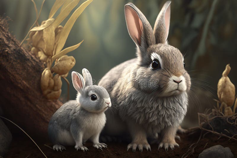 Mother rabbit with cub stock illustration. Illustration of funny ...