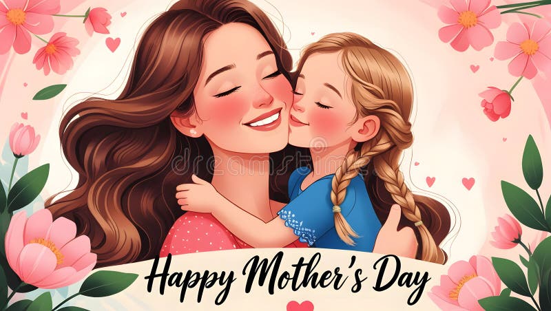 Best Mother S Day Illustration of Mother and Daughter, Digital ...