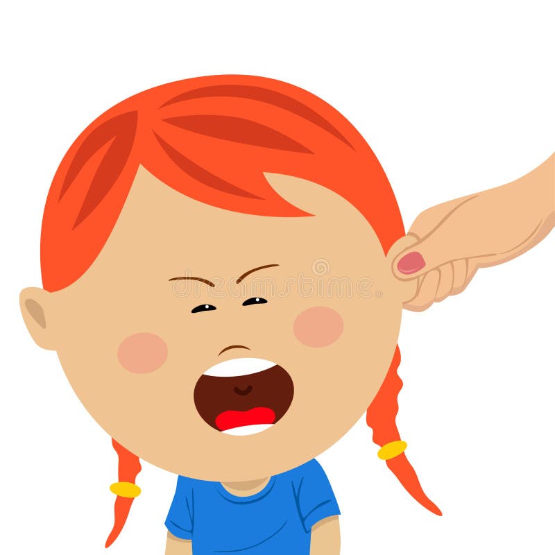 Mother`s Hand Pulling the Ear of Her Crying Daughter Stock Vector ...