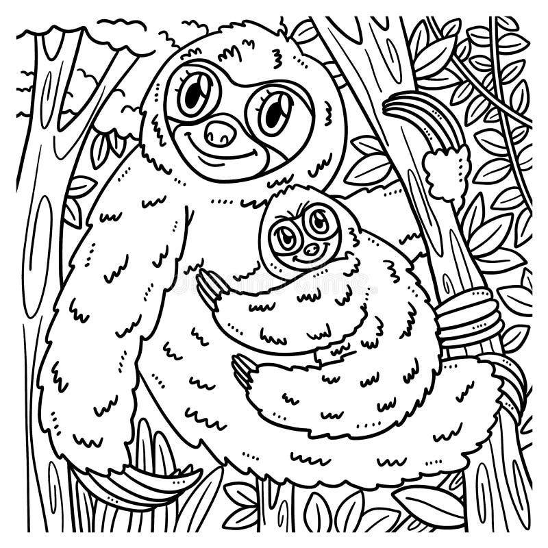 Mother Sloth and Baby Sloth Coloring Page for Kids Stock Vector ... Mother Sloth and Baby Sloth Coloring Page for Kids Stock Vector ...