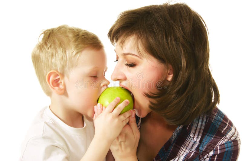 Mother and Son Eating Apple Stock Image - Image of feeding, beautiful ...