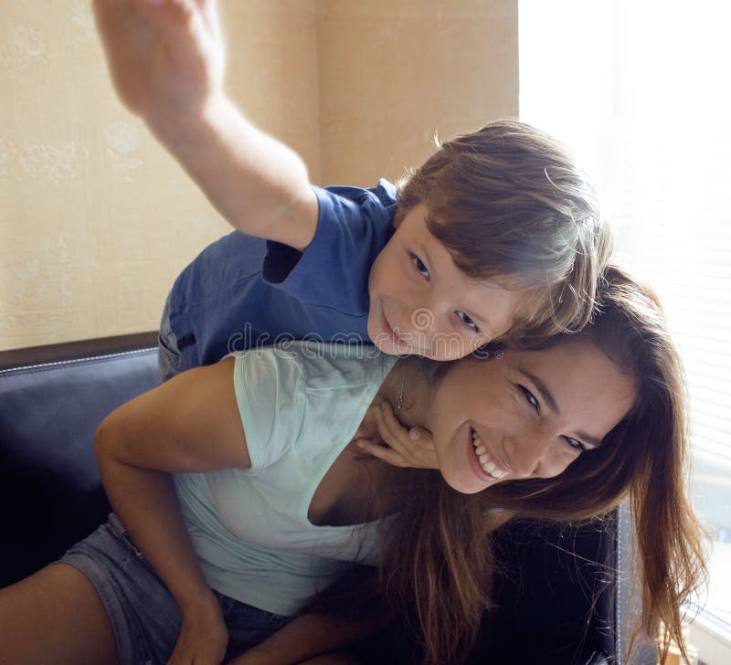 Mother with Son, Happy Family at Home Stock Photo - Image of domestic ...