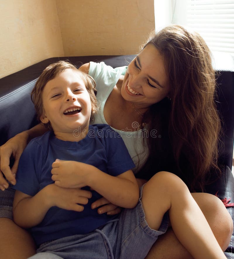 Mother with Son, Happy Family at Home Stock Photo - Image of activity ...