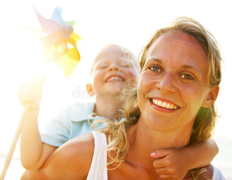 Mother and Son Having Fun on the Beach Stock Image - Image of little ...